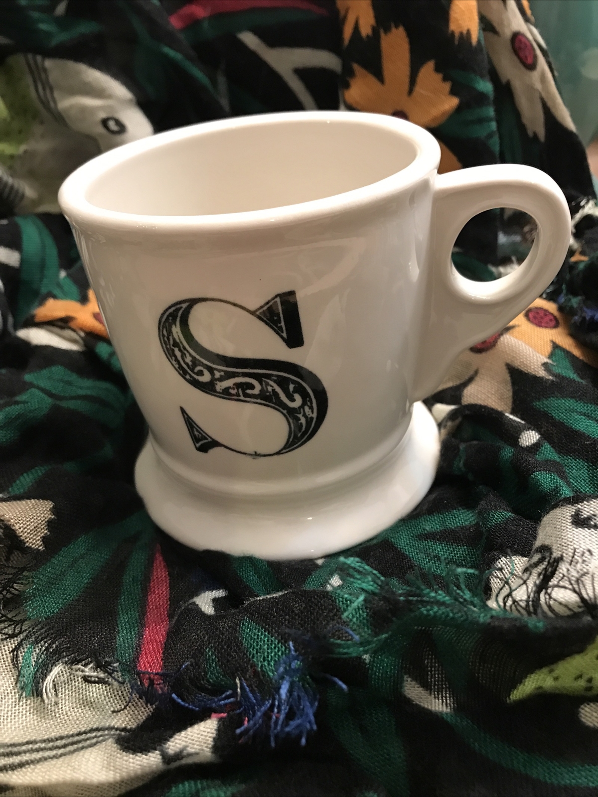 Anthropologie White Coffee Mug Cup Black Letter S Initial Monogram ...