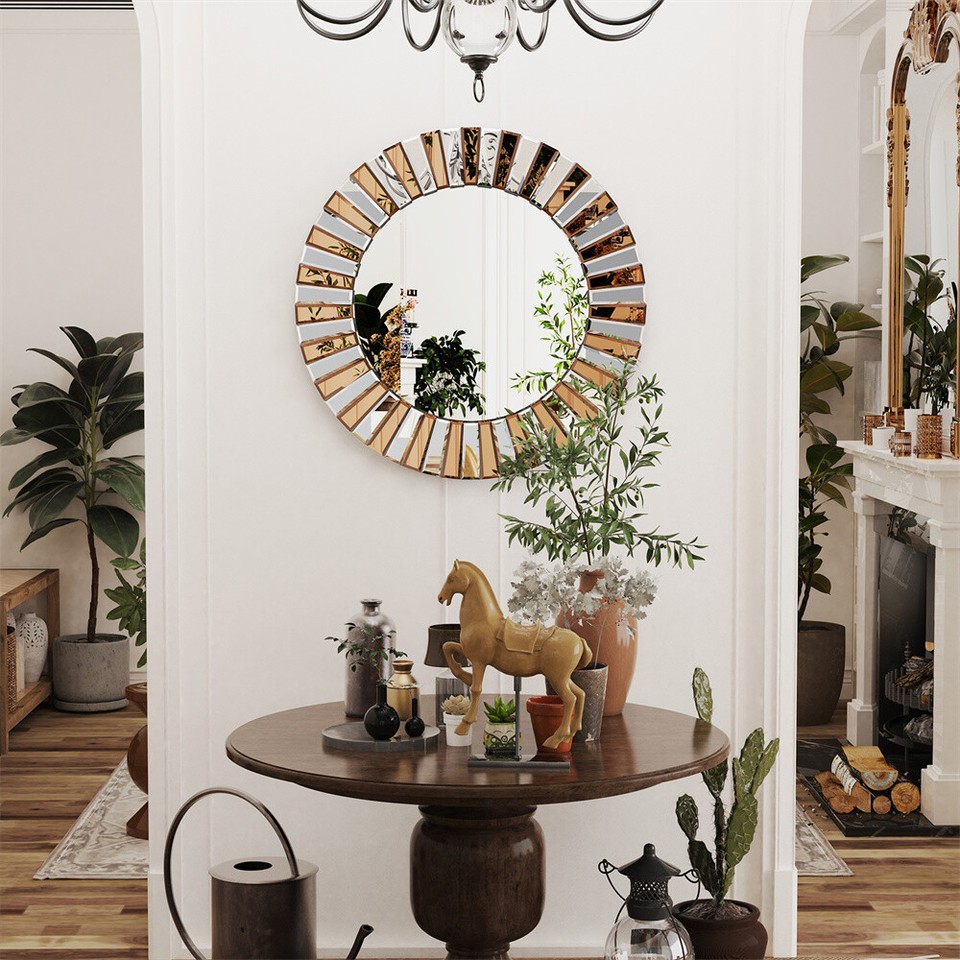 Modern Glam Circular Sunburst Wall Mirror Round 3D Accent Mirror Home ...