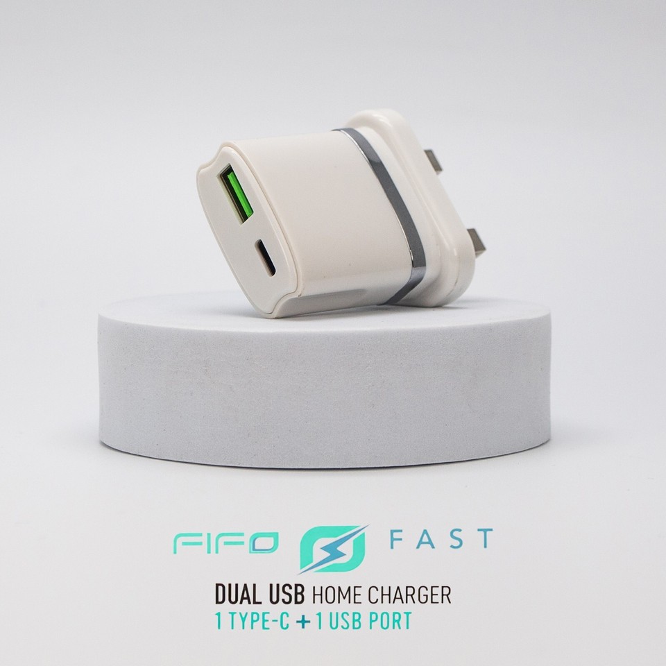 Home Charger USB with Type-C and USB-a ports Fast FIFO Dual Mains 3 Pin ...