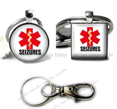 Seizures Medical Alert Key Chain 1" Glass Top Pendant on Clip-on Swivel ...