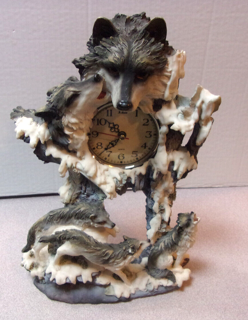 Vintage 12" Wolf Heavy Mantle Clock Quartz Wolves / Keeps Time | eBay