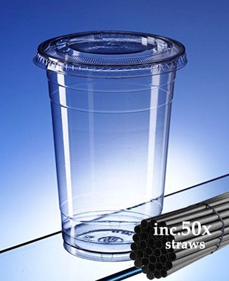 50 x Disposable Takeaway Cups with Lids 450ml/16oz with Straws ...