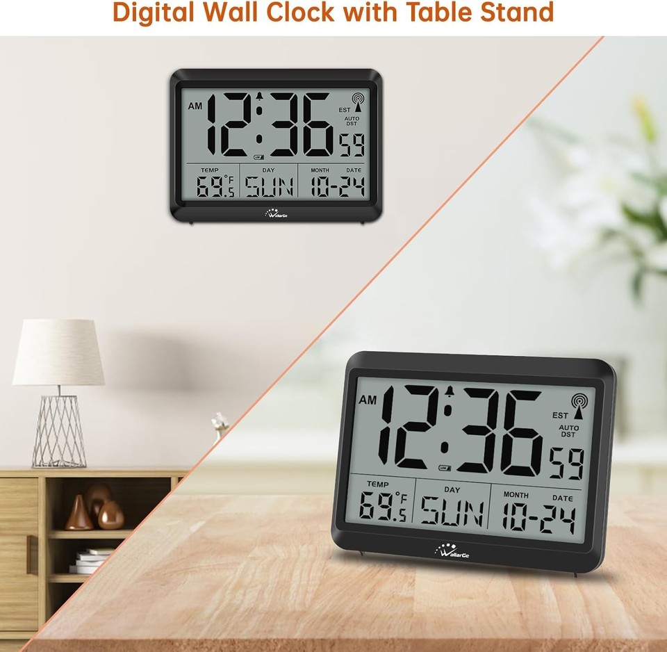 WallarGe Atomic Clock Digital Wall Clock or Desk Clock Battery Operated ...
