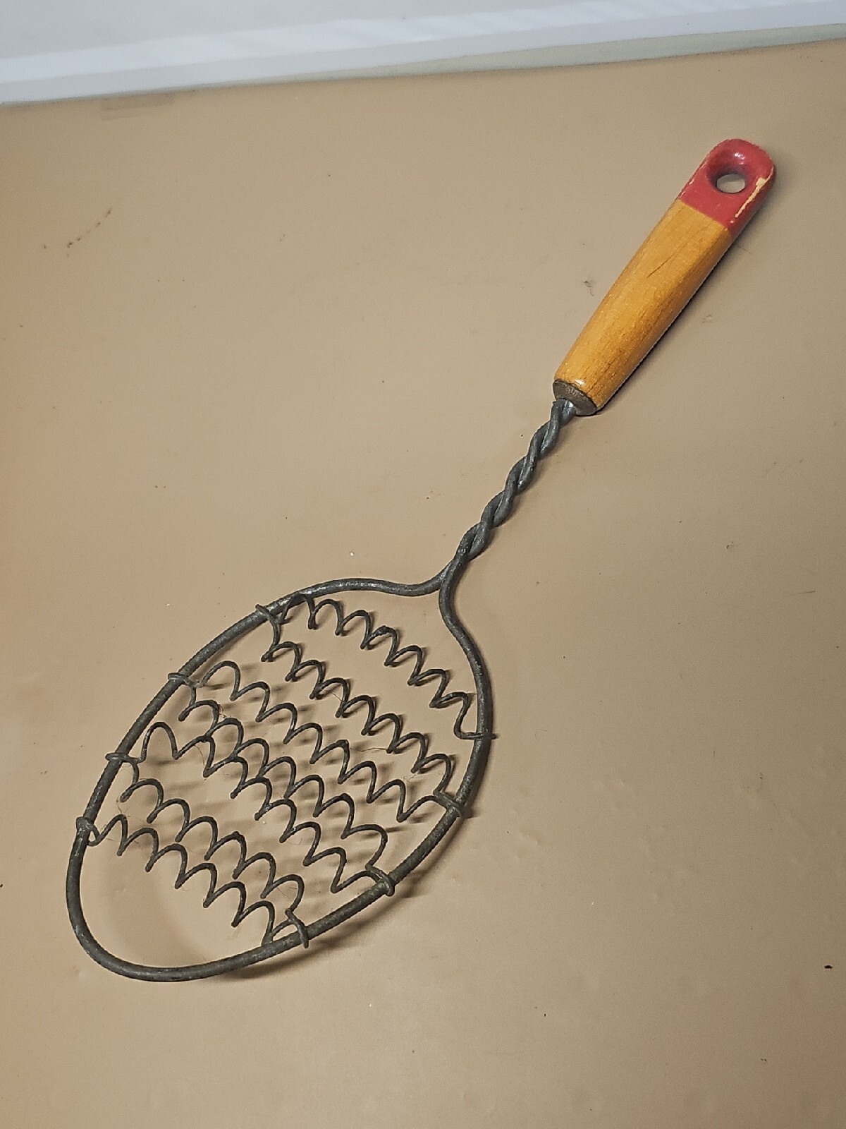 Vintage Twisted Wire Coil Strainer Spatula Lifter Red Wood Painted ...