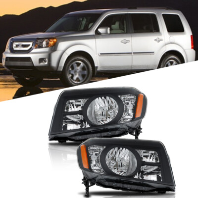 Pair Black Headlights For Honda Pilot 2009-2011 Headlamps Driver ...