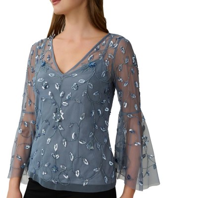 New $159 Adrianna Papell Women's 3/4 Sleeve V-Neck Basic Blouse A6116 ...