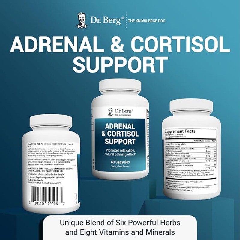 Dr. Berg Adrenal & Cortisol Support Mood Focus Relaxation Support 60 ...