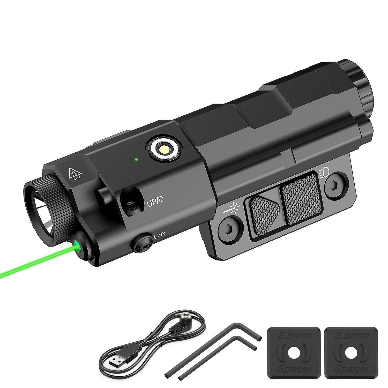 TOUGHSOUL 1600lm Tactical Flashlight & Green Laser Sight for M-Lok Rail ...