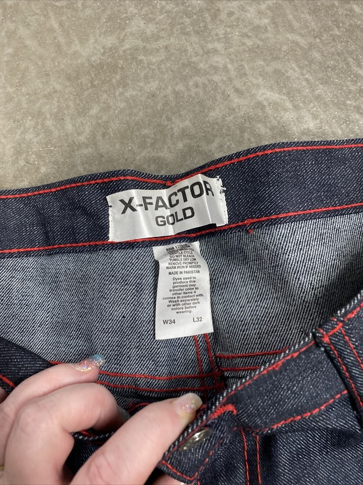 NWT X-Factor Gold Men’s blue jeans Red Stitching 34W 32L Rare | eBay