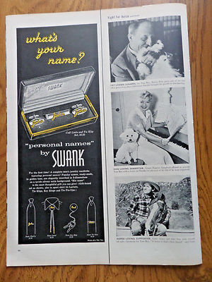 1958 Swank Jewelry Ad Personal Names by Swank Cuff Links Tie Klip | eBay