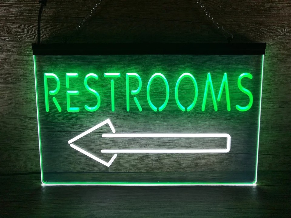 Restroom Left Arrow Toilet LED Neon Light Sign Washroom WC Wall Art ...
