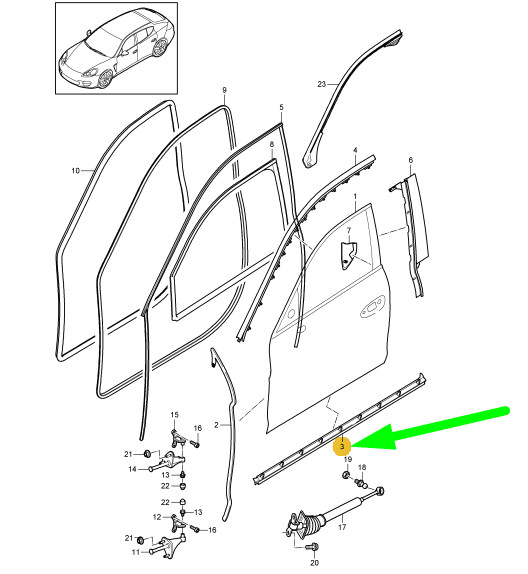 PORSCHE PANAMERA 970 FRONT RIGHT DOOR LOWER SEAL 97053753401 ORIGINAL ...