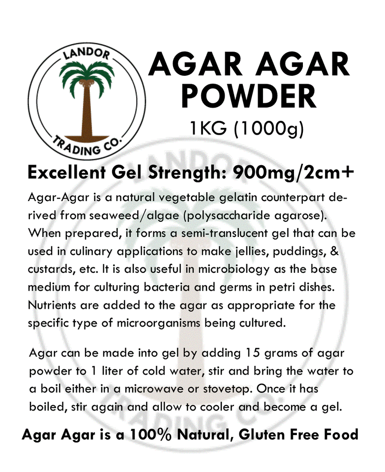 Agar Agar Powder 1KG (2.2lbs) - Excellent Gel Strength 900g/cm2 - U.S ...