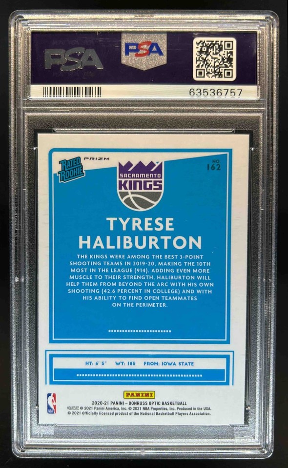 2020-21 Donruss Optic Tyrese Haliburton Holo Rookie RC #162 Kings PSA ...