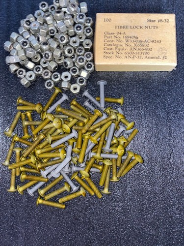 100 Steel Nuts & 100 Aluminum Bolts AN365 8-32 PHILLIPS LOCK NUT ...