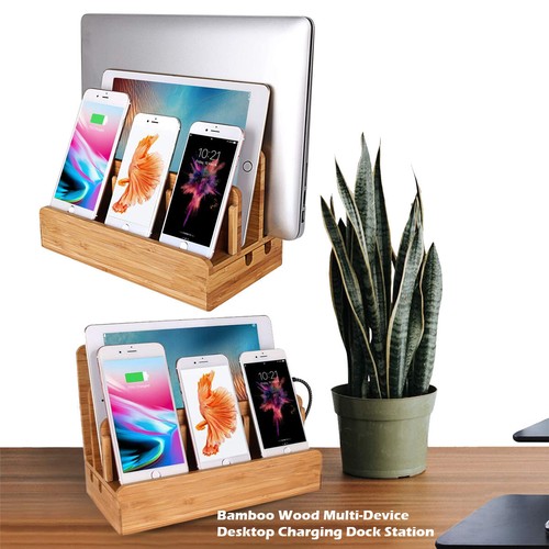 Bamboo Wood Multi-Device Desktop Charging Dock Station Charger Holder ...