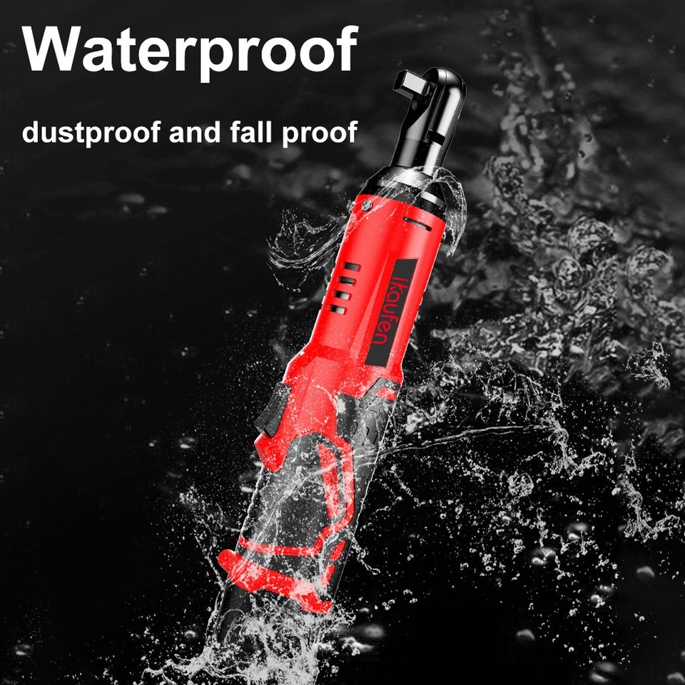 3/8" Electric Cordless Ratchet Right Angle Wrench Impact Power Tool + 2 ...