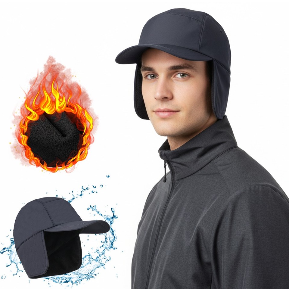 Waterproof Winter Hat with Ear Flaps Fleece Lined Baseball Cap for Cold ...