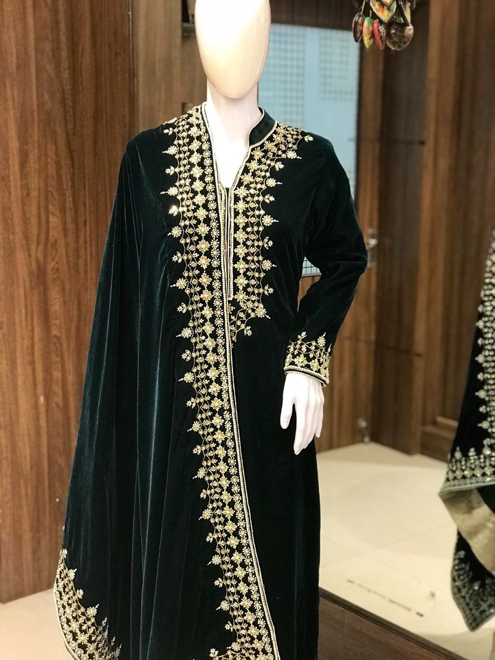 Green Velvet Suit with Hand Embroidery, Indian Ethnic Wear, Women ...