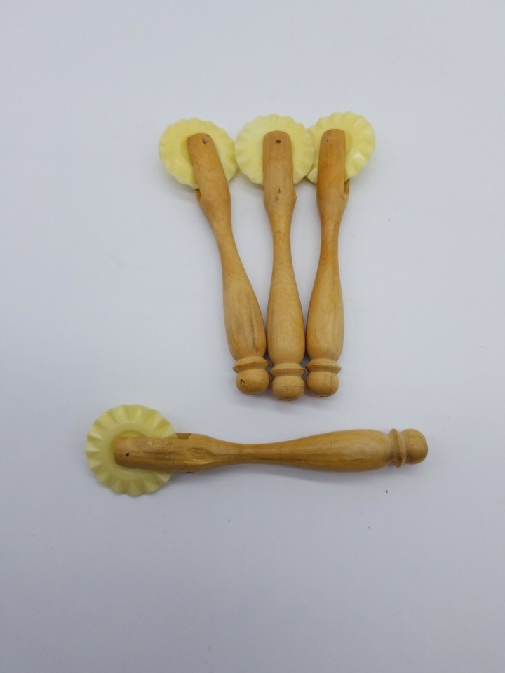 Four Vintage Carved Wood Pastry Wheel/Pie Cutters Farmhouse Decor | eBay