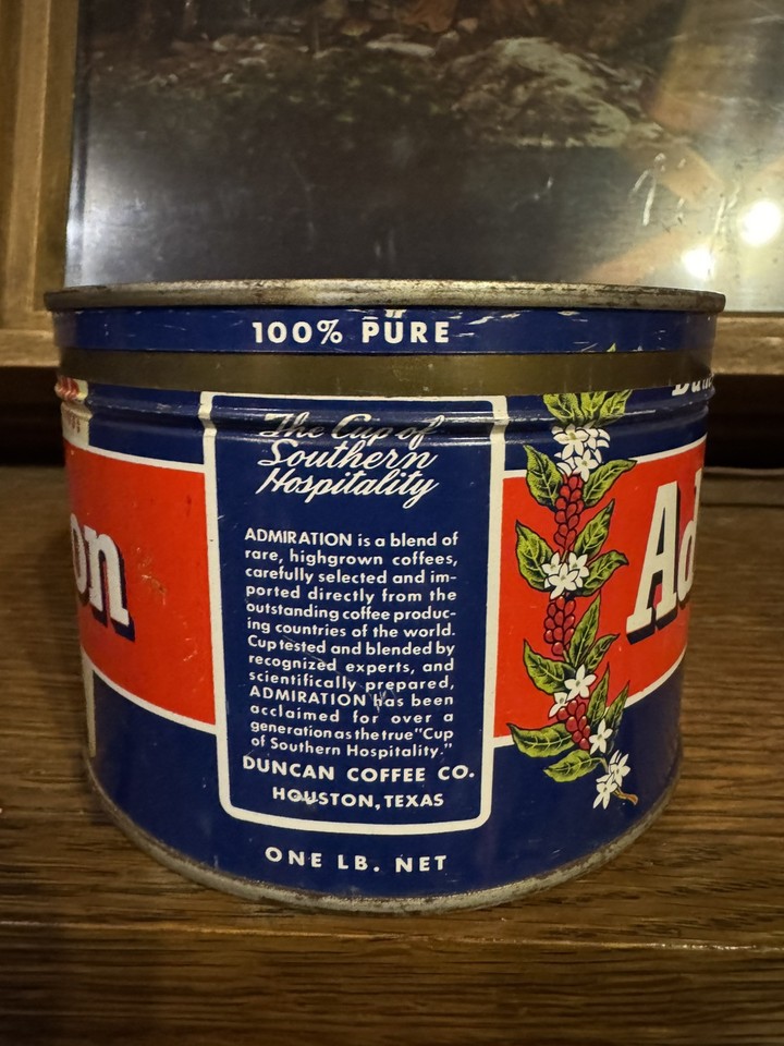 Vintage Admiration Coffee Duncan Houston Texas 1lb Tin Can TX Free ...