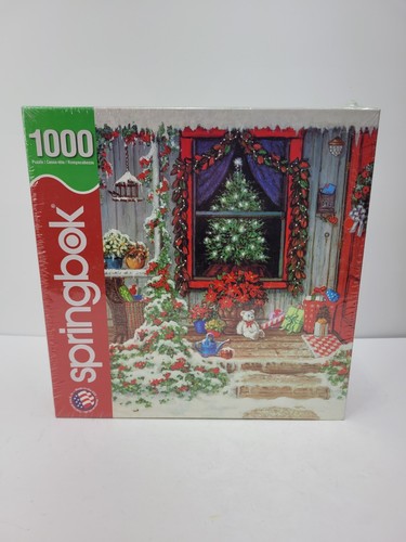 Springbok 1000 Piece Puzzle Christmas doorway Poinsettia Porch Tree In ...