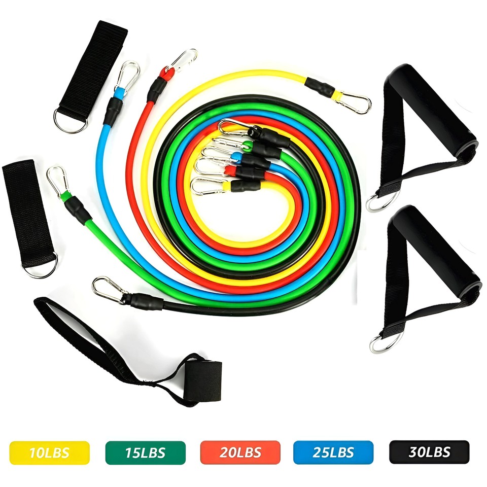 11 PCS Resistance Band Set Yoga Pilates Abs Exercise Fitness Tube ...