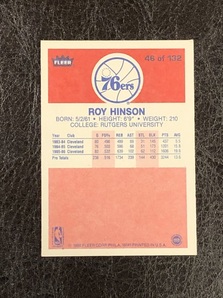 1986-87 Fleer Basketball Roy Hinson #46 EX-MT Rookie RC 76ers Cavaliers ...