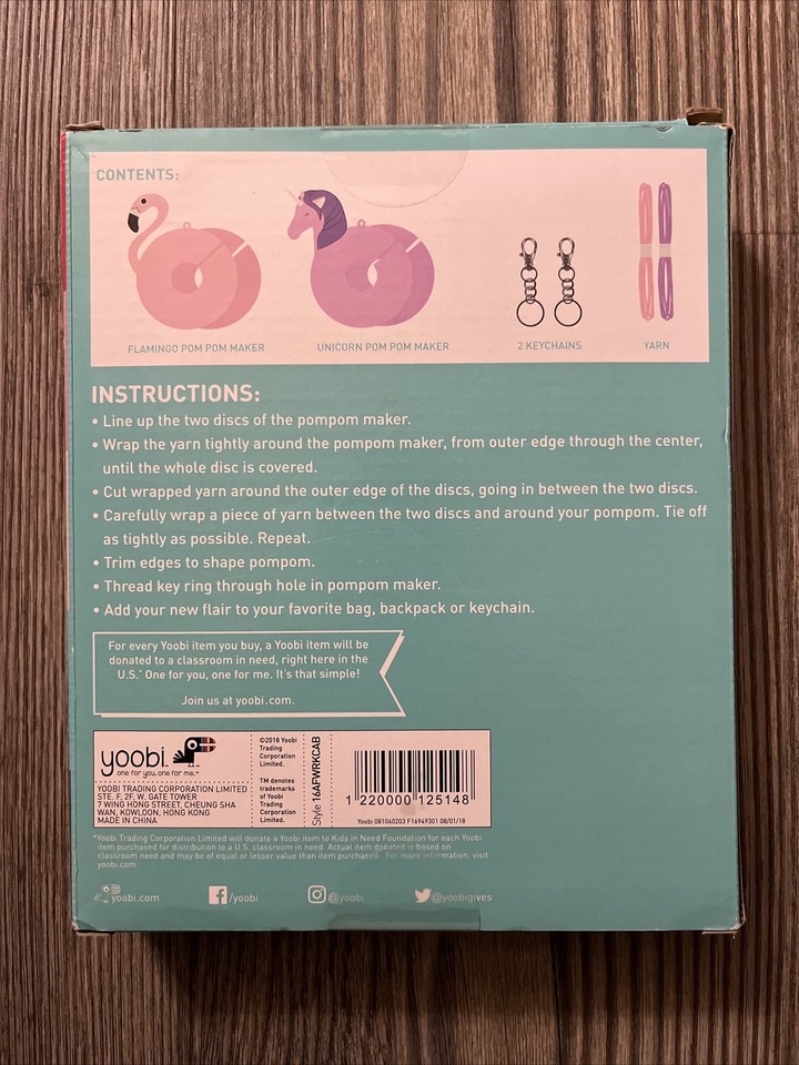 Yoobi 2 Pack DIY Pompom Keychain Kit Pink Flamingo, Purple Unicorn, New ...