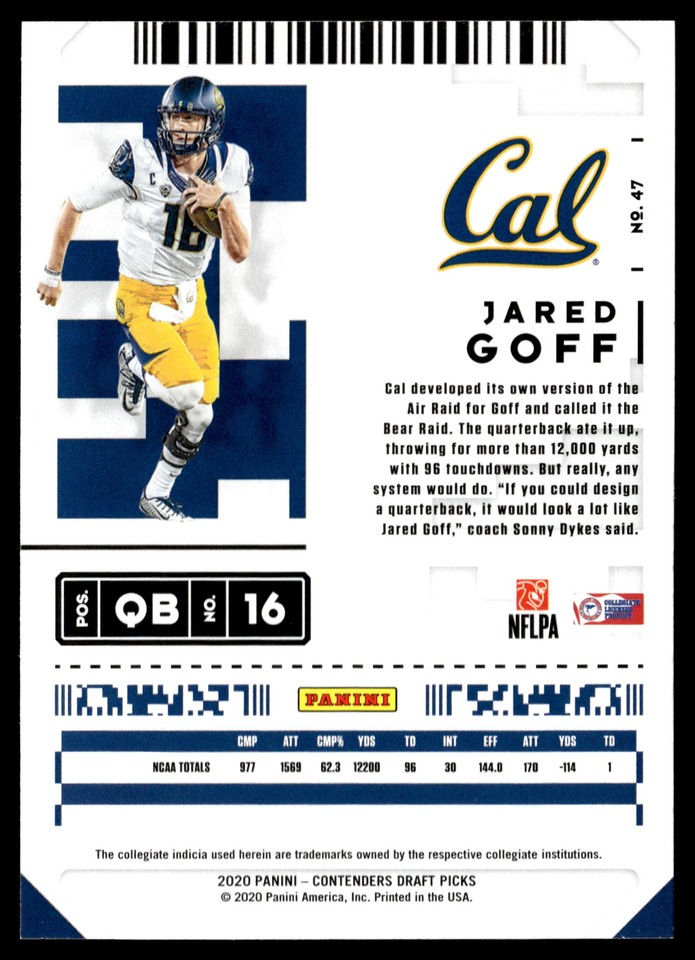 2020 Panini Contenders 47Jared Goff California | Arpin Mint Cards | eBay