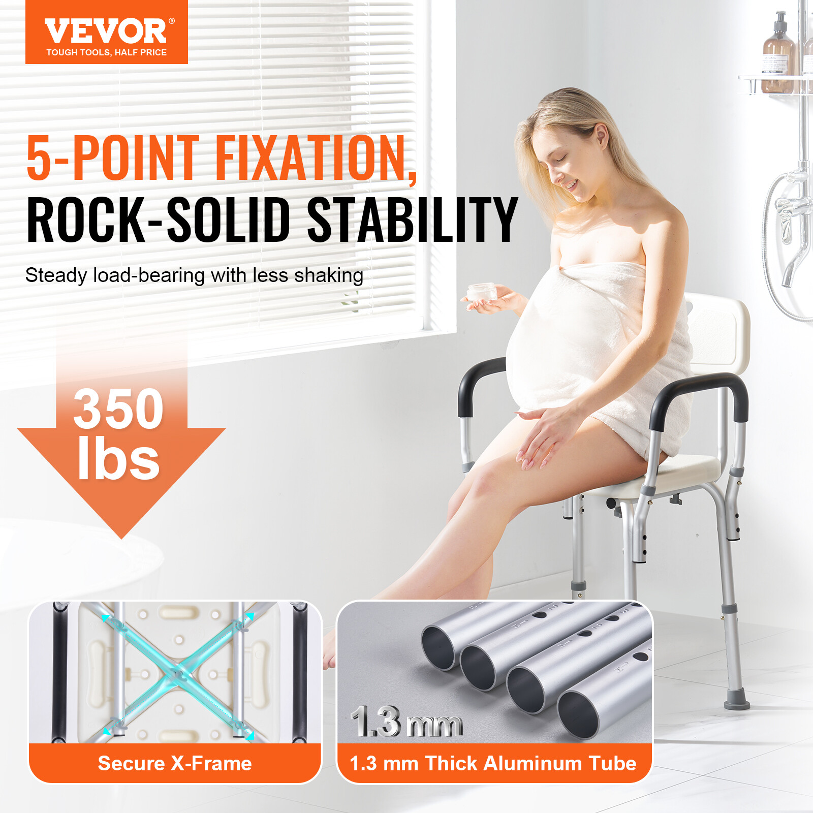 VEVOR Shower Chair Bath Bench Seat Stool with Back Arms Adjustable ...