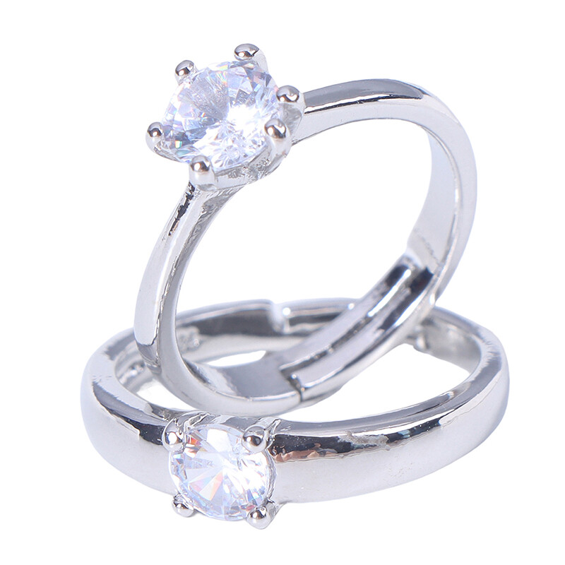 1Pair Classic Couple Resizeable Engagement Ring Men Women Rhinestones ...