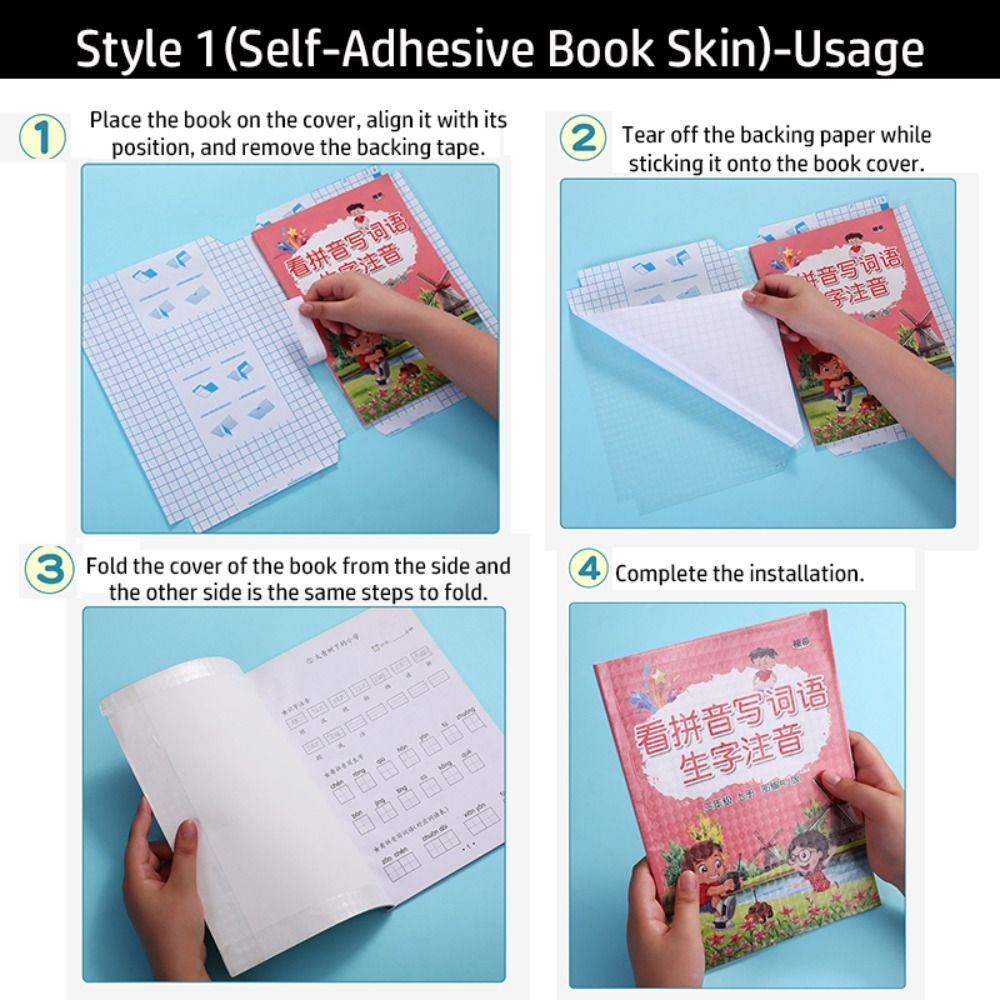 10PCS/Set Waterproof Self-Adhesive Book Skin Book Wrap Paper School ...