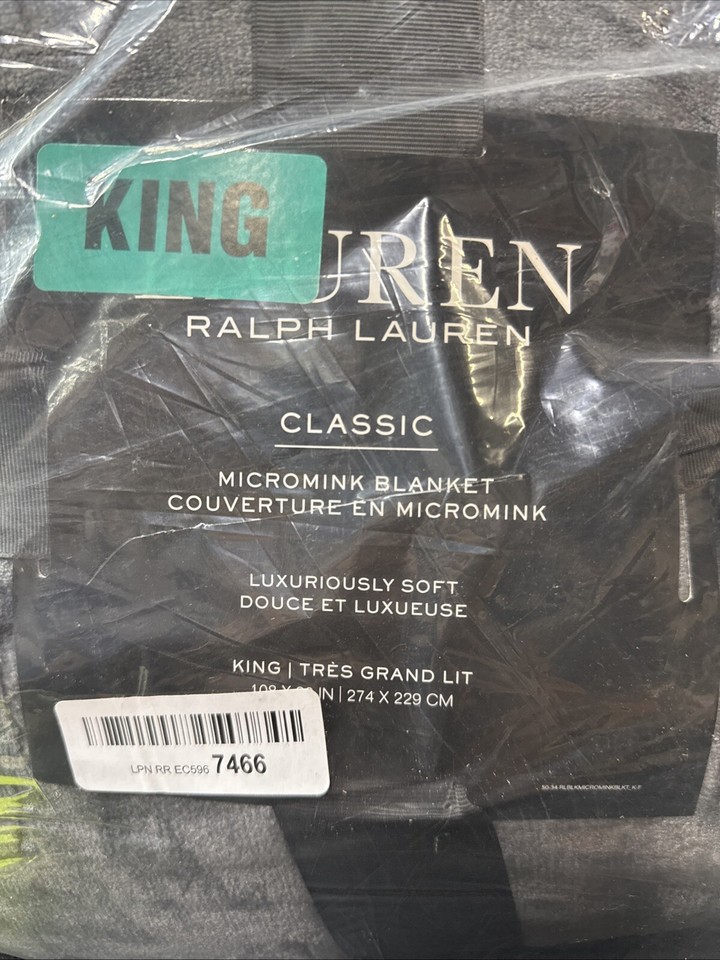 RALPH LAUREN King Size Dark Gray Embroidered LRL Logo Micromink Blanket ...