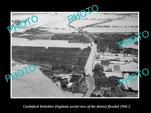 OLD 8x6 HISTORIC PHOTO CASTLEFORD YORKSHIRE ENGLAND FLOOD AERIAL VIEW ...