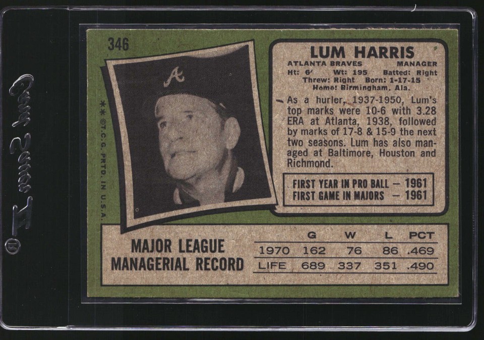 1971 Topps Lum Harris #346 Atlanta Braves | eBay