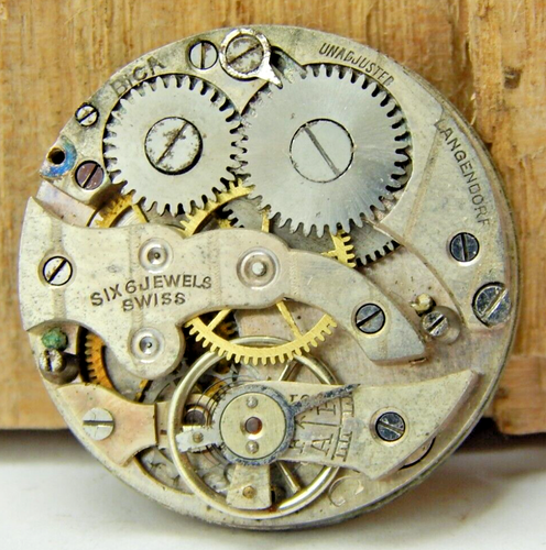 Vintage Langendorf C 6 jewel hunting watch movement with dial and hands ...