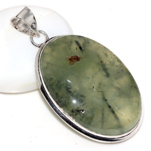 925 Silver Plated Moss Prehnite Ethnic Pendant Handmade Jewelry Size 2 ...
