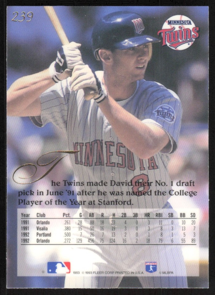 1993 Flair Baseball Card David McCarty #239 Minnesota Twins | eBay