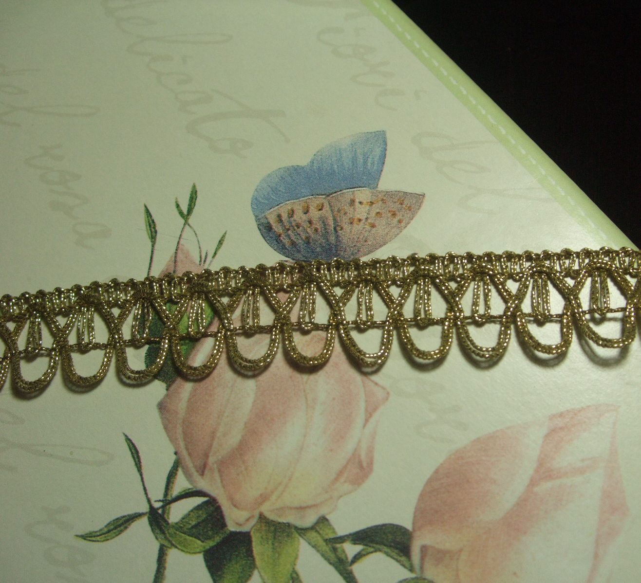 Antique gold metallic lace metal trim swag design loops vintage costume ...