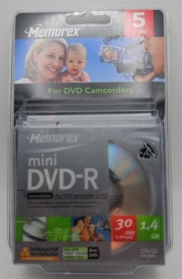 3 Pack Memorex Mini DVD-R Discs for DVD Camcorders or PC - 30min 1.4GB ...