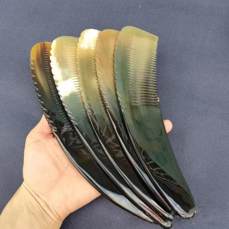 Natural black buffalo horn comb hair comb ox horn fine /wide tooth ...