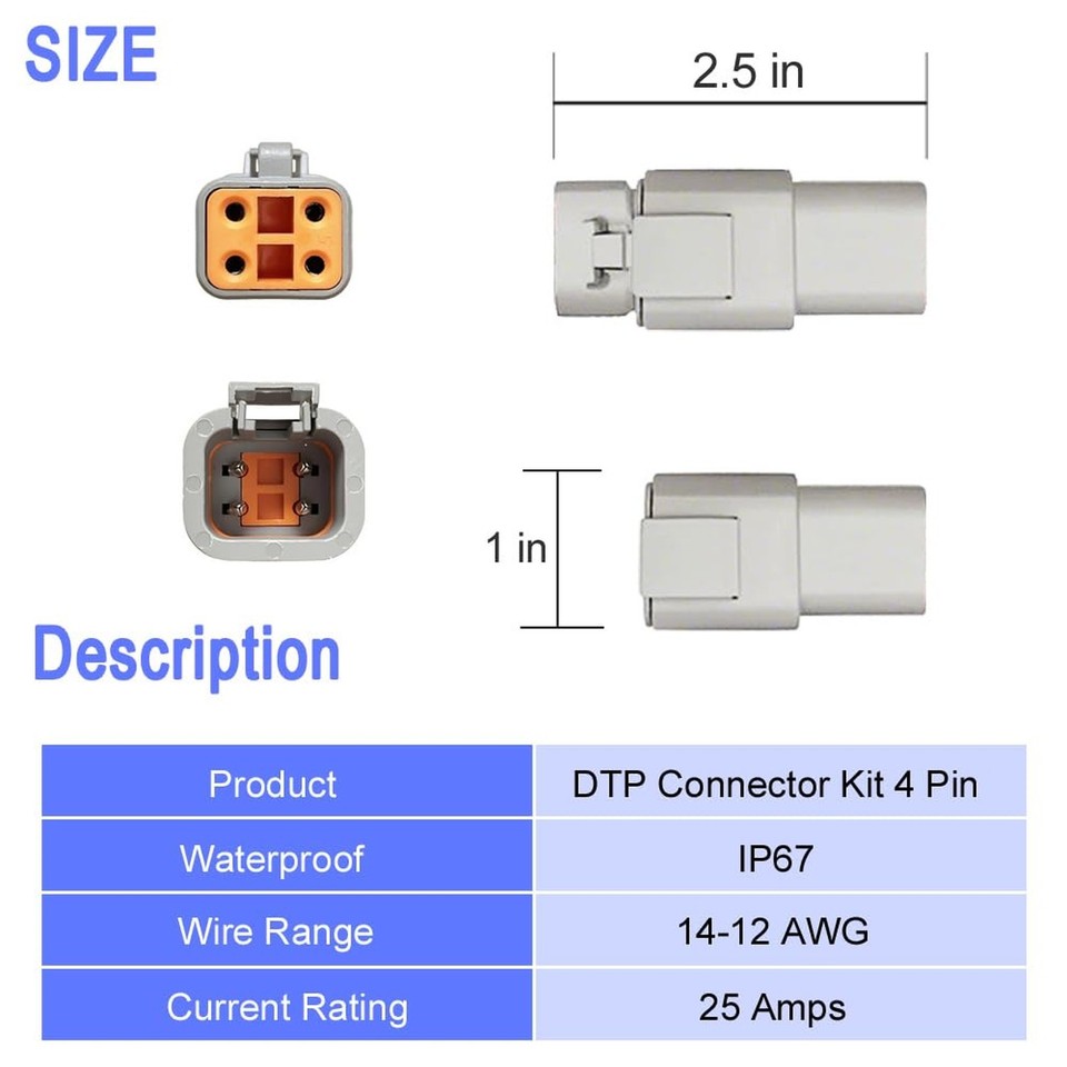 DTP Connector Kit 4 Pin Automotive IP67 Waterproof Electrical ...