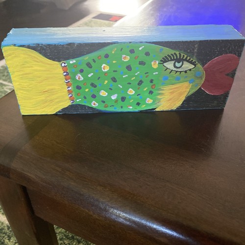 FUNKY FISH Painting Reclaimed Wood Lake Beach Decor Colorful - Double ...