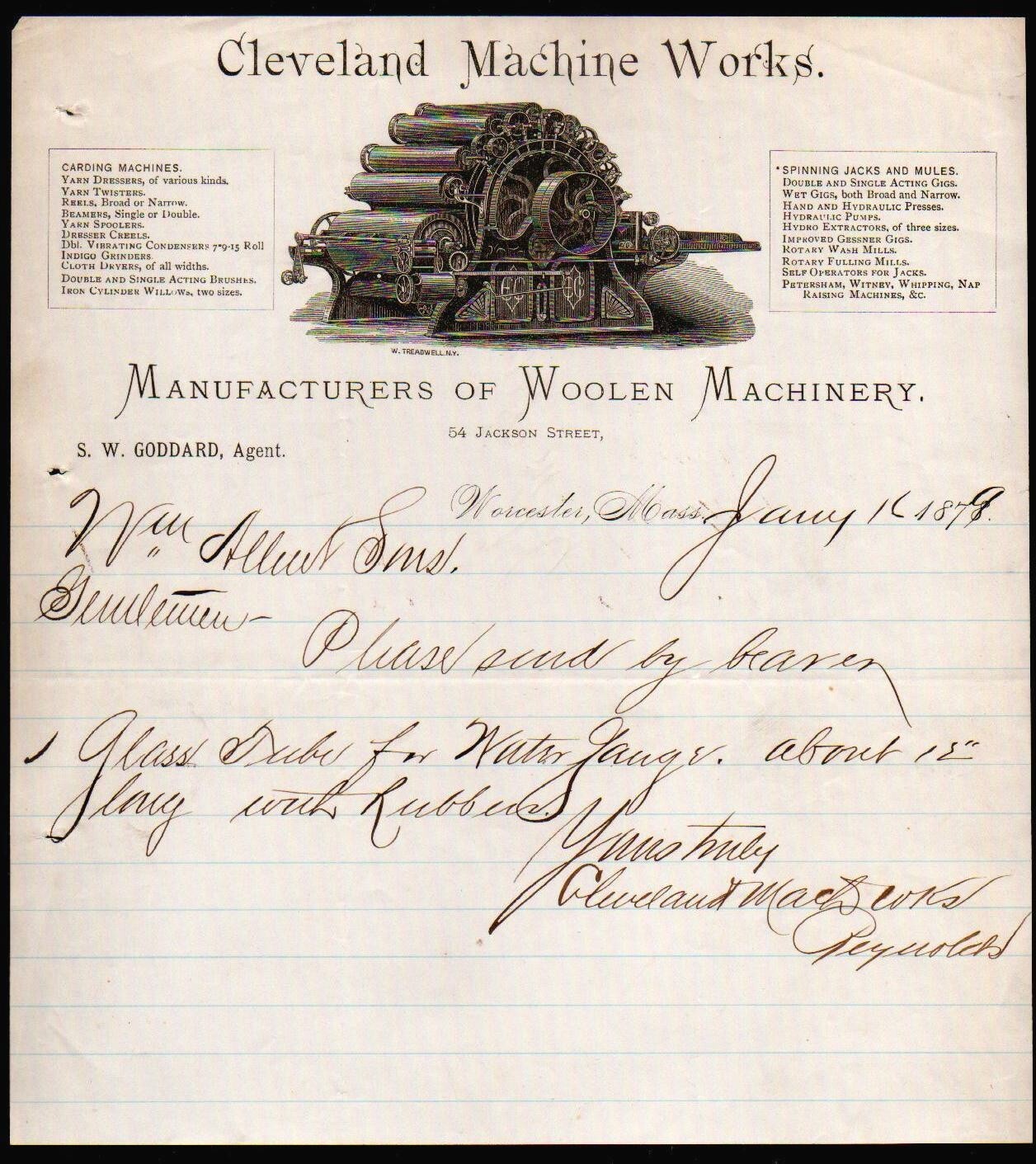 1879 Worcester Ma - Cleveland Machine Works - FANTASTIC EX RARE Letter ...