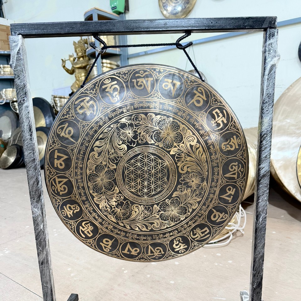 35 CM Gong-Tibetan Handmade Gong-Deep Sound Vibration Gong-Yogi Carved ...