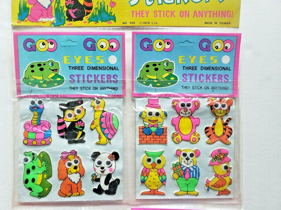 Vintage 1979 Goo Goo Eyes Puffy Stickers Display of 4 Sealed New Old ...