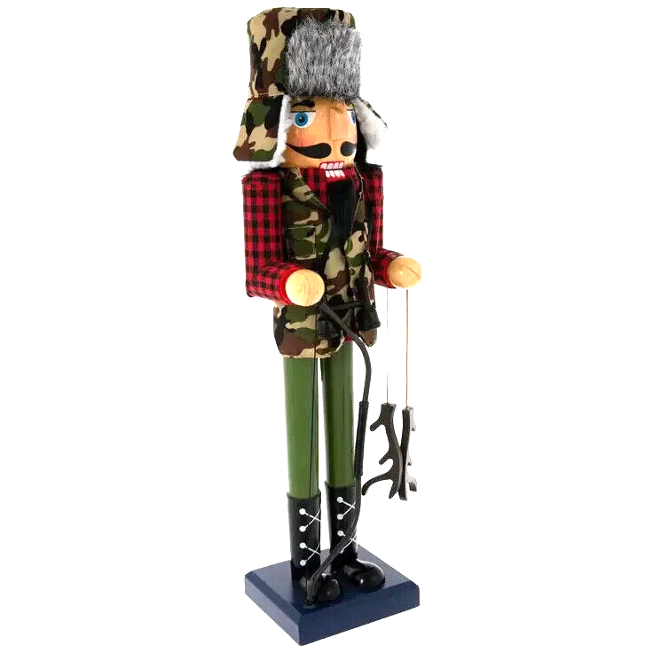 CHRISTMAS WOODEN NUTCRACKER - 15" DEER HUNTER WITH BOW AND DEER ANTLER ...