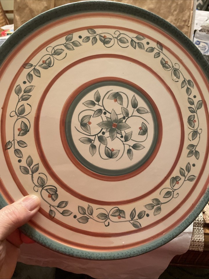 NEW Pfaltzgraff FRENCH QUARTER Pedestal Cake Stand Plate- Green Tan 12 ...