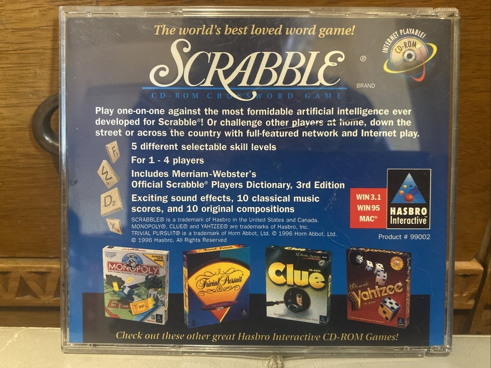 Scrabble CD-ROM Crossword Game - Hasbro Interactive Windows Mac 1996 ...